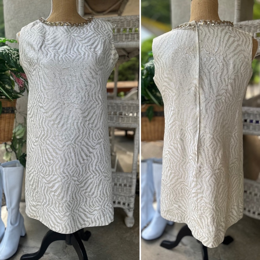 1960’s Gemini Mod Gogo Dress Silver Metal Thread - Gem